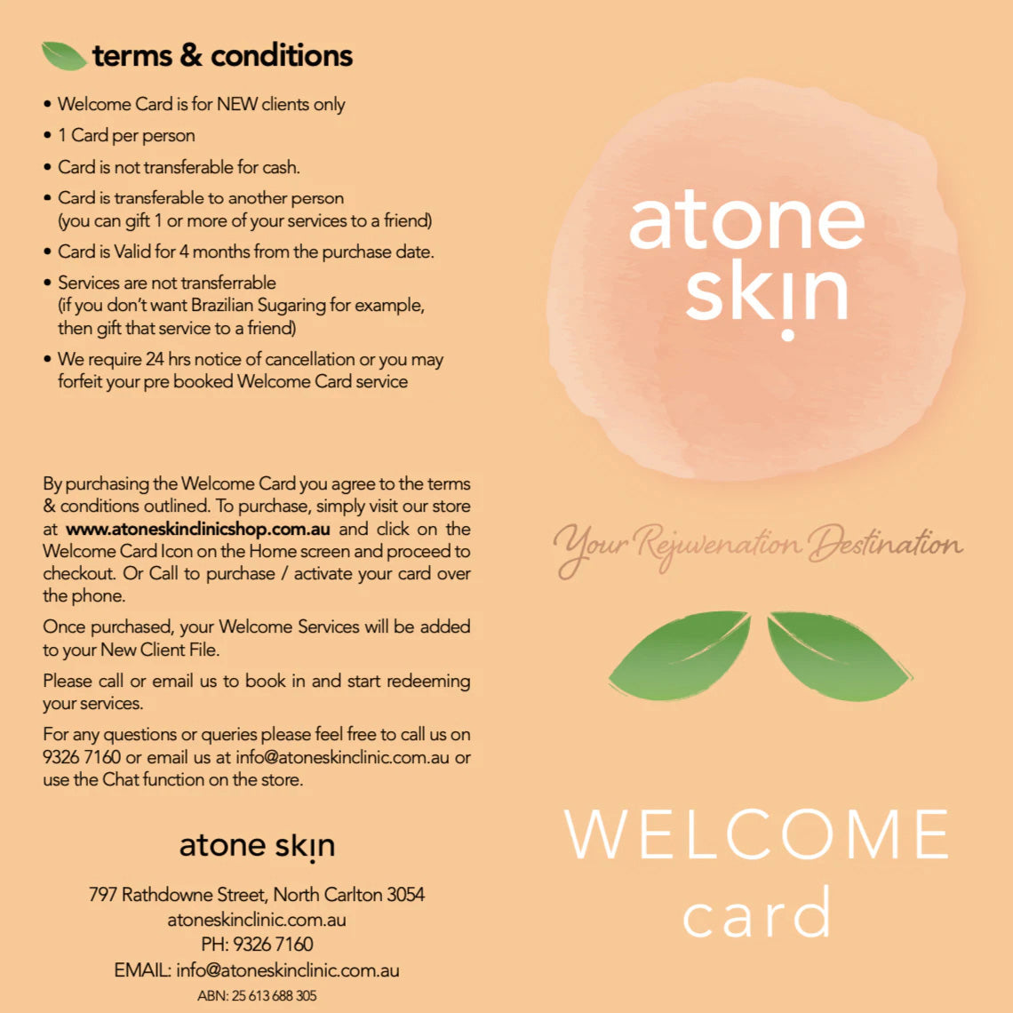 New Client Welcome Card — Atone Skin Clinic